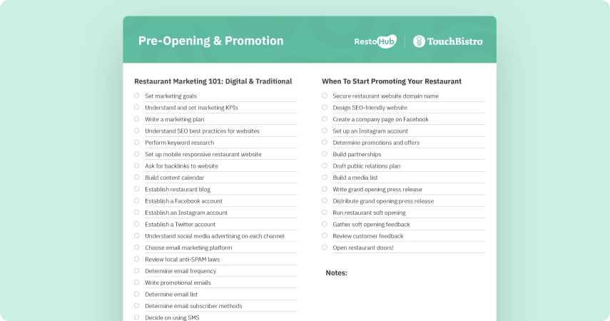 Restaurant Grand Opening Checklist