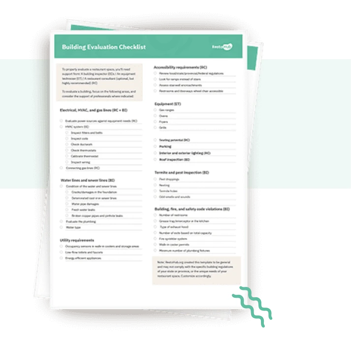 Restaurant Building Evaluation Checklist